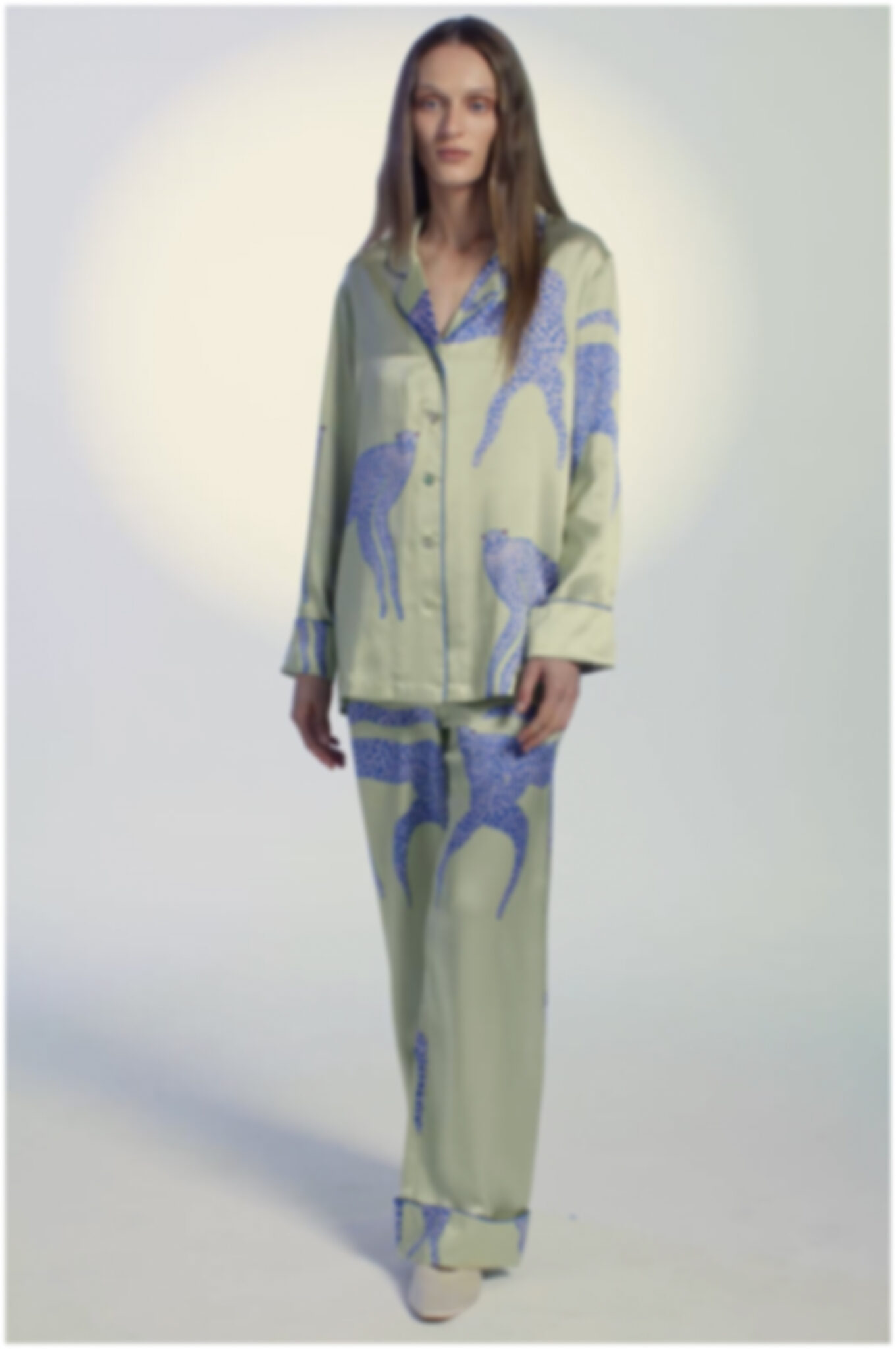 Green Printed Long Pajama Set - polabrand.com