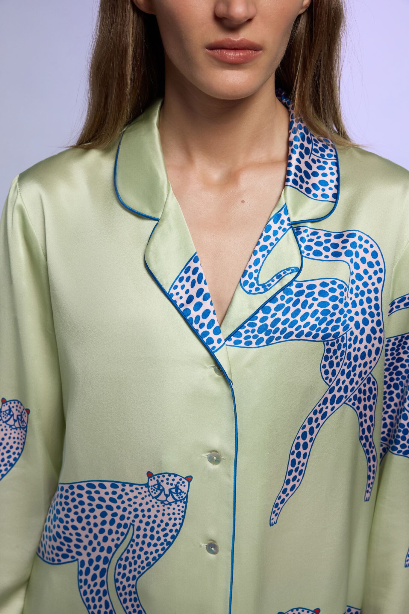 Green Printed Long Pajama Set - polabrand.com